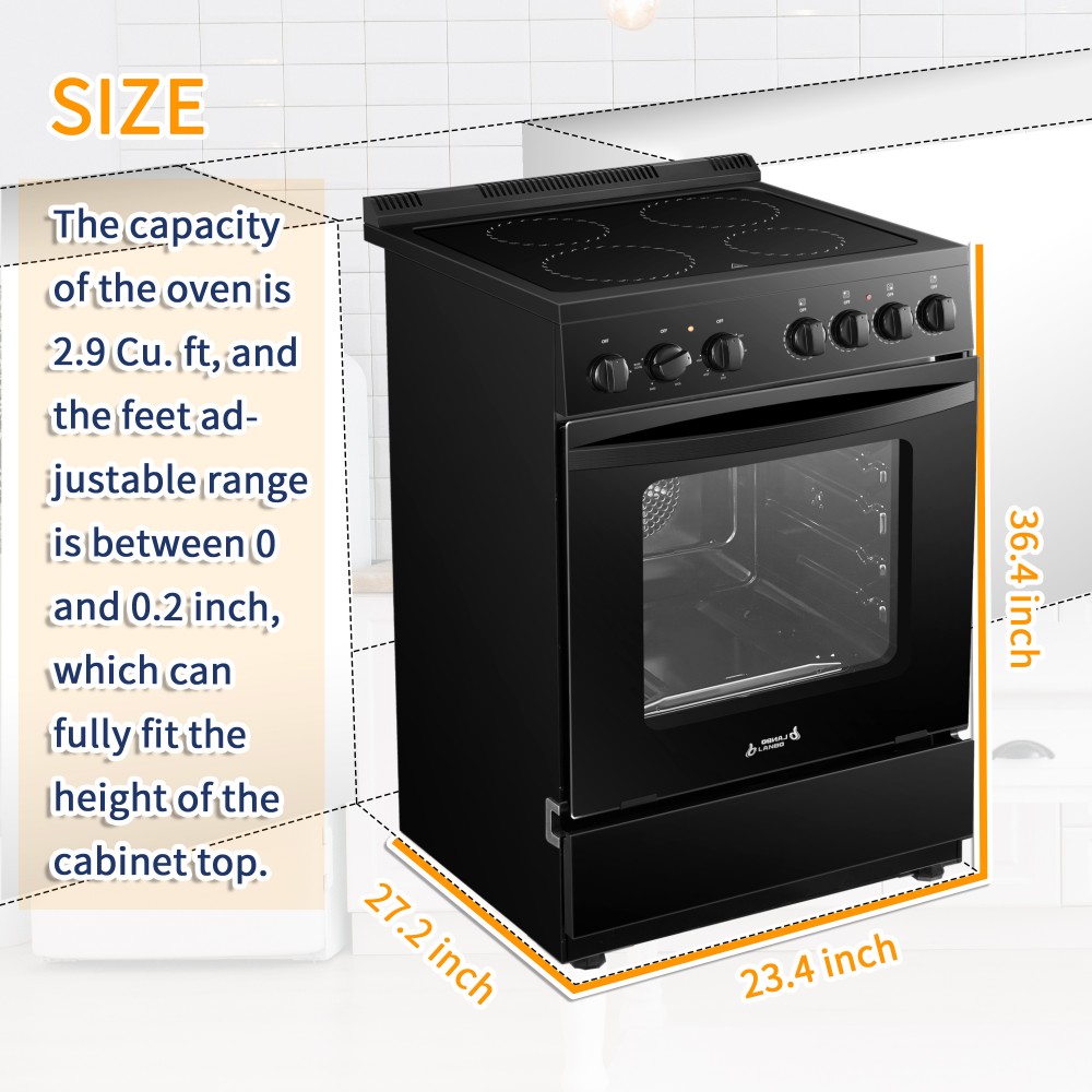 Lanbo 24 Inch Freestanding Electric Range, 2.9 Cu.Ft Black
