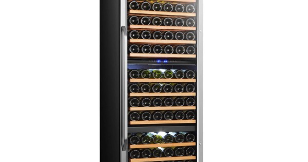 LANBO Wine Cellar Fridge, 143 Bottle Triple Zone Compressor Red Wine ...