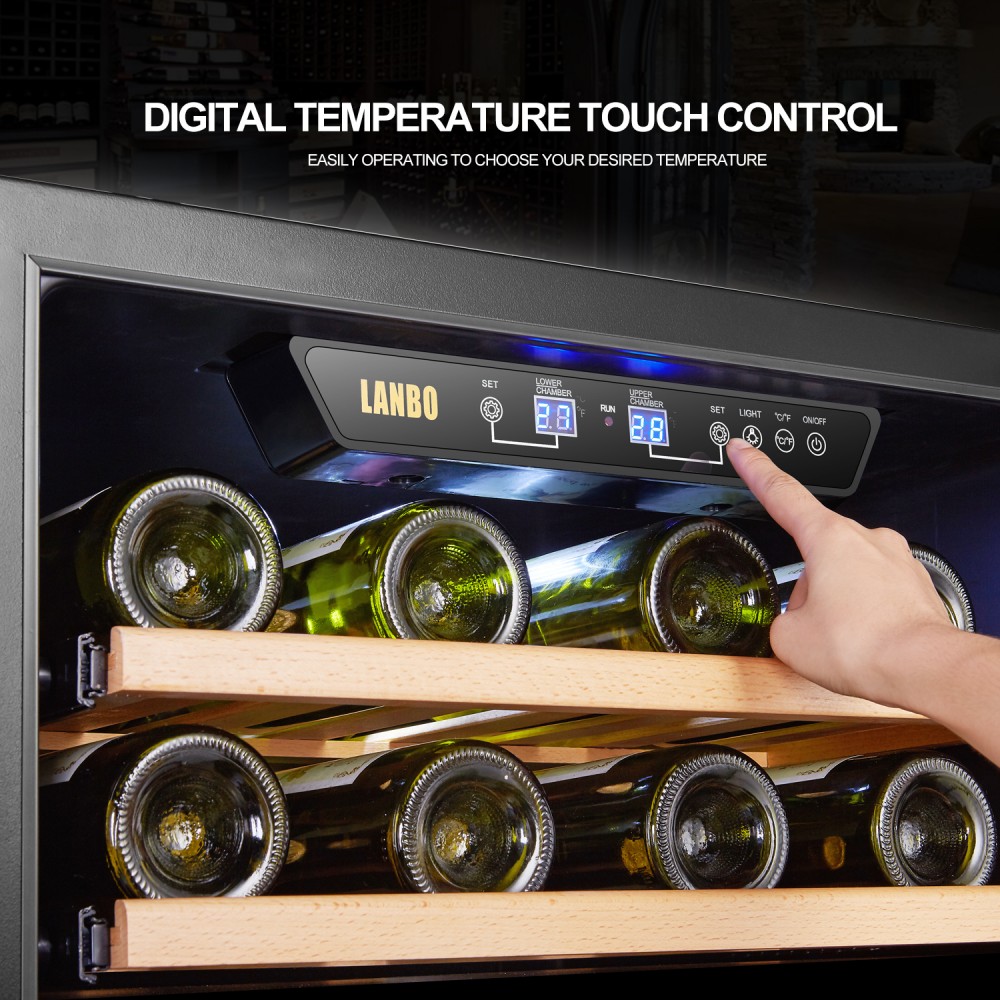 LANBO Dual Zone Wine Refrigerator, 46 Bottle Built-in Compressor Wine ...